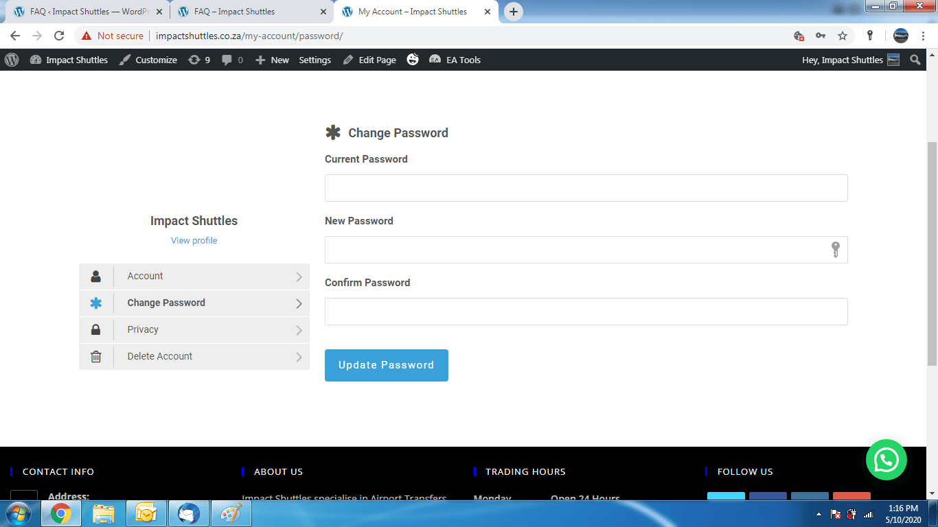 2. What can I do in My Account? – Impact Shuttles